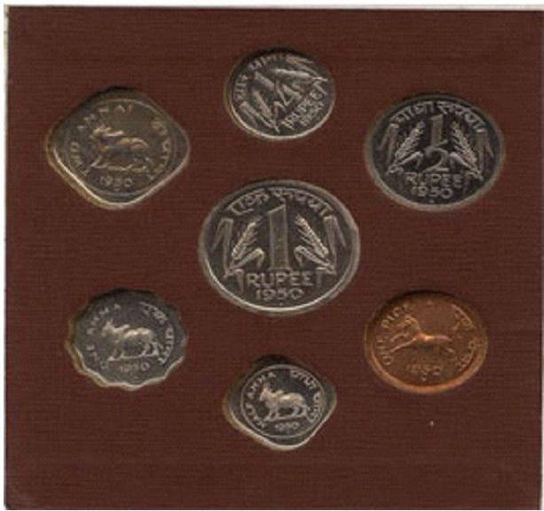Republic India Coins, Proof Set, Currencies: 1950 Definitive Coin Set