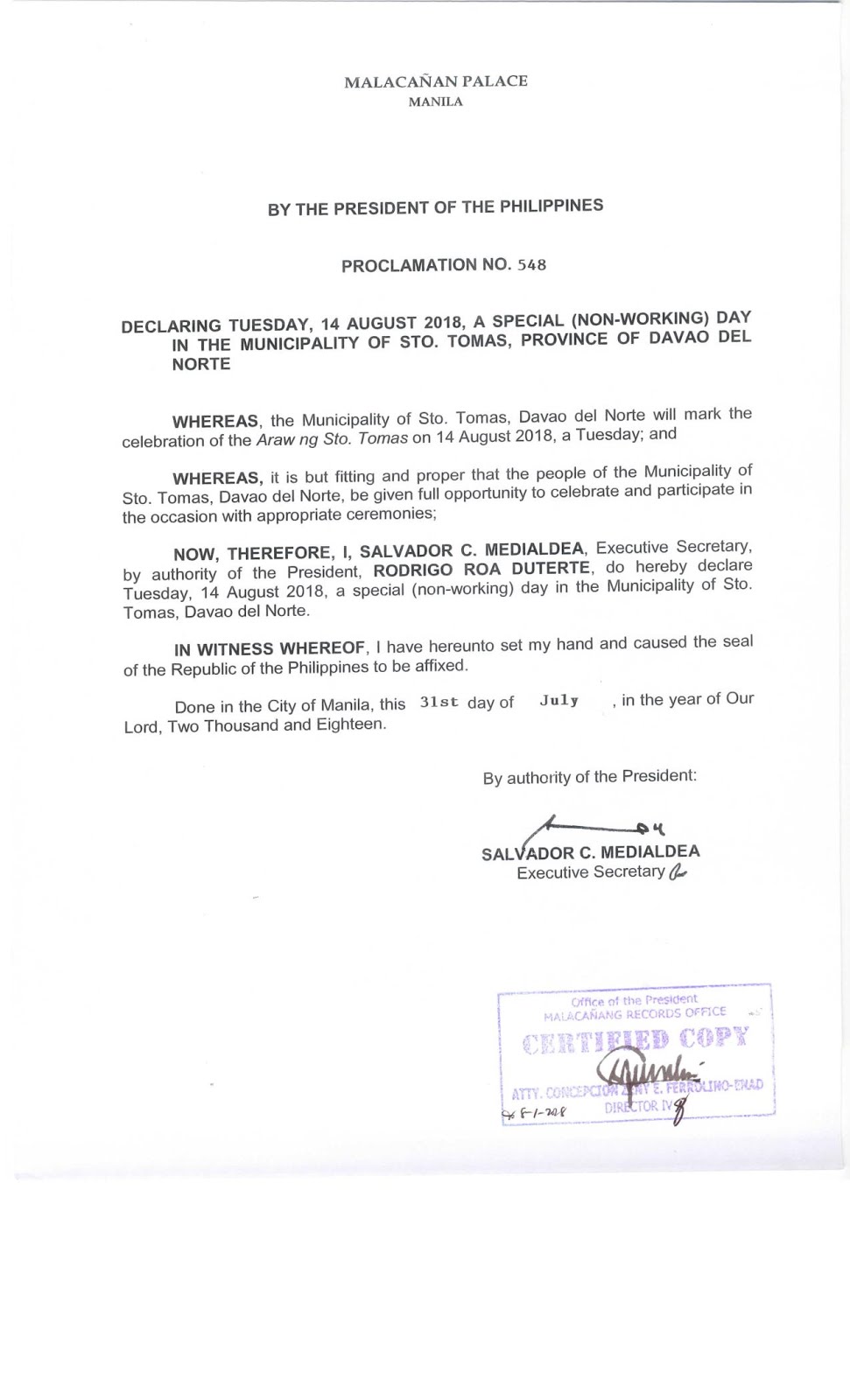 Philippine Holidays: Special (Non-Working) Day in Sto. Tomas, Davao del ...