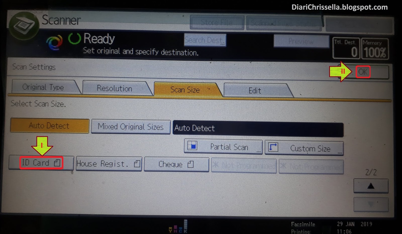 TUTORIAL 18: CARA SCAN KAD IC / ID (RICOH PINTER) | Diari Chrissella