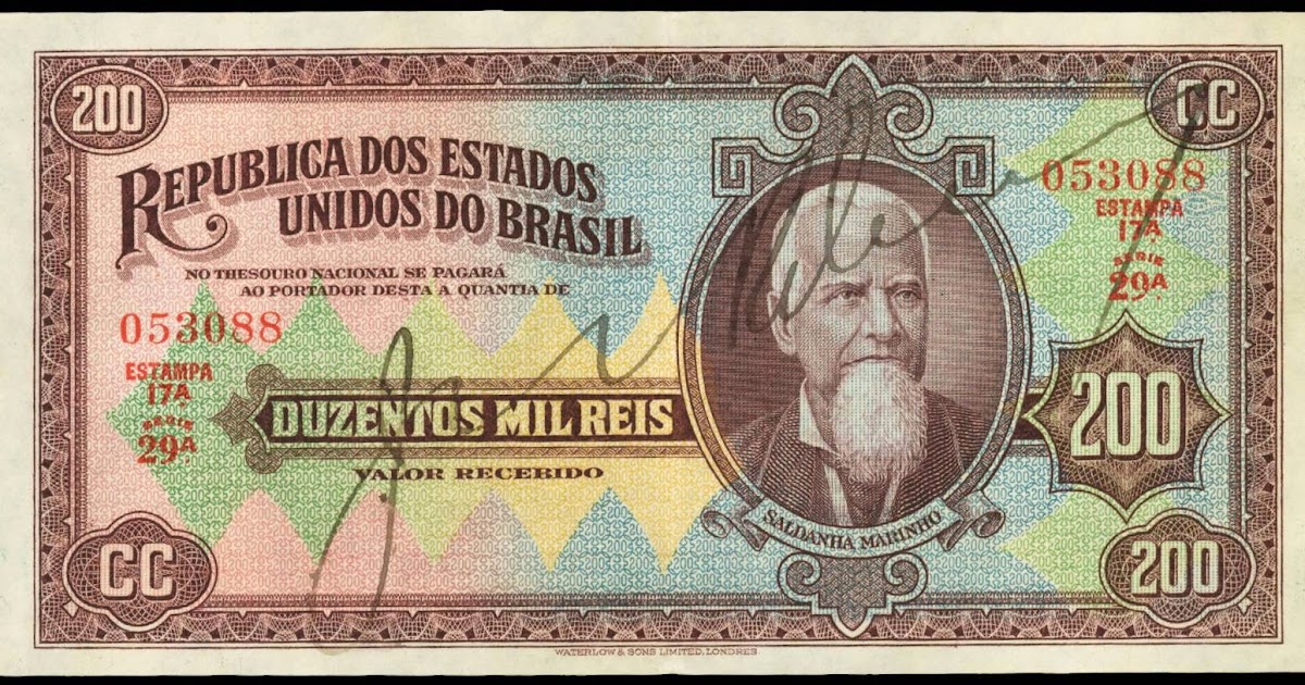 Brazil 200 Mil Reis banknote 1936 Saldanha Marinho|World Banknotes ...