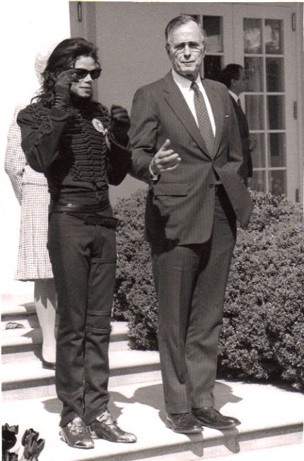 Michael Jackson President George Bush congratulates Michael for charity ...
