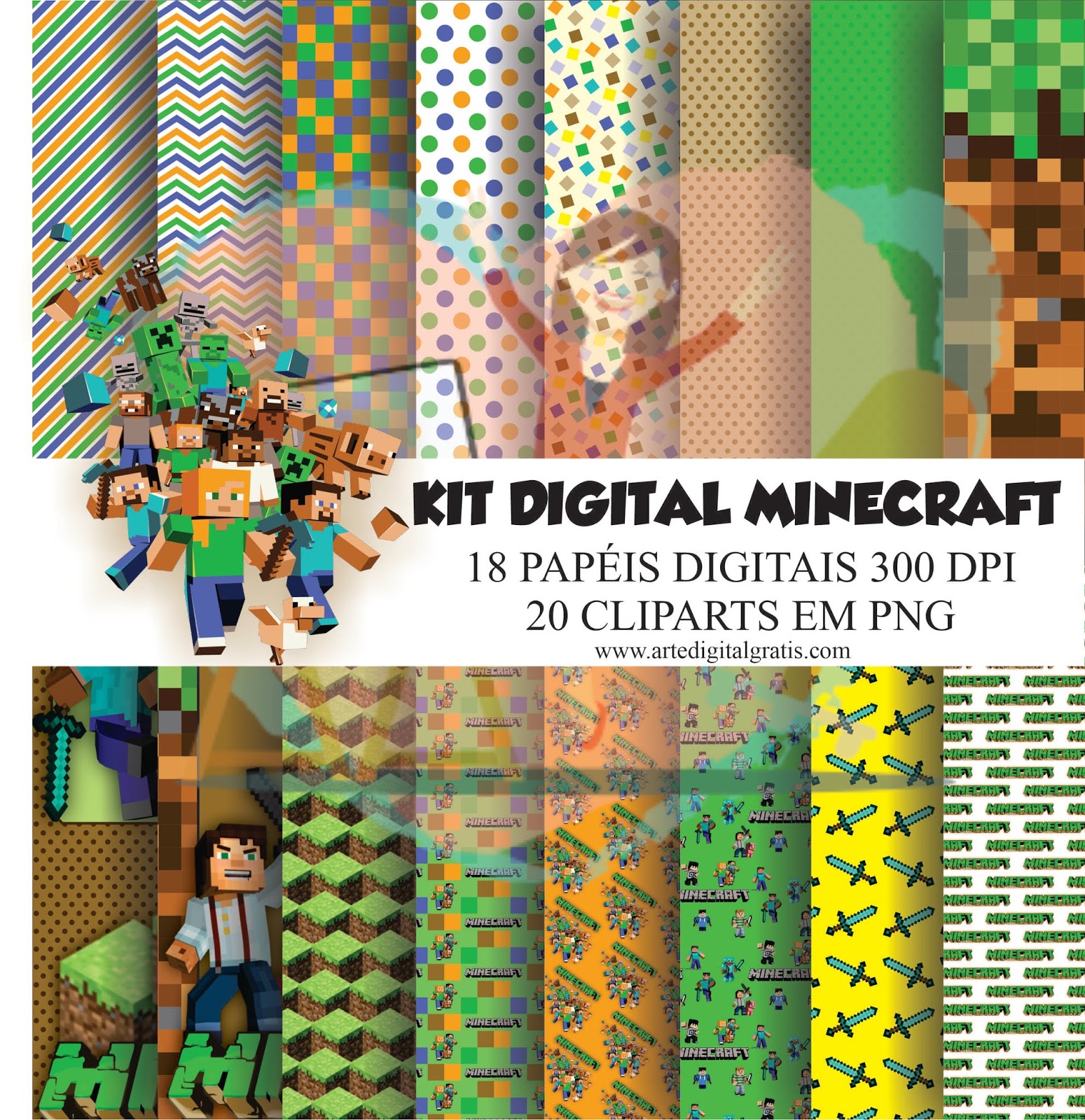 KIT DIGITAL MINECRAFT GRÁTIS - Arte Digital Grátis