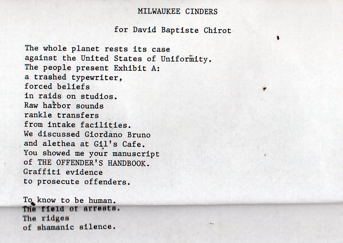 ART & LITERATURE & POETRY & MUSIC: Milwaukee Cinders