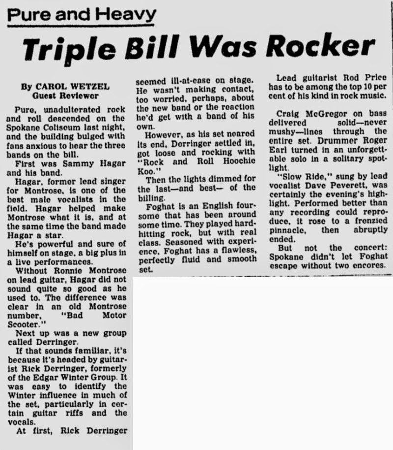 Rock & Roll Newspaper Press History: Foghat - The Spokane Daily ...