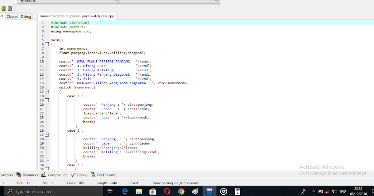 Tutorial C++ | Program Menghitung Rumus Persegi (Luas, Keliling dan ...