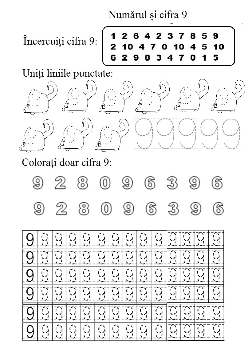 Lumea lui Scolarel...: Clasa pregătitoare: Numărul și cifra 9