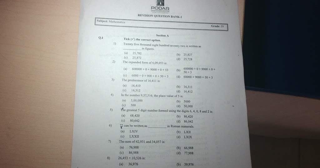 Maths Revision Question bank Class 4 (A,B and C)