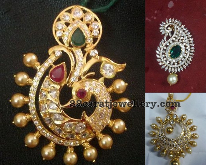 Peacock Pendant Sets with Diamonds - Jewellery Designs
