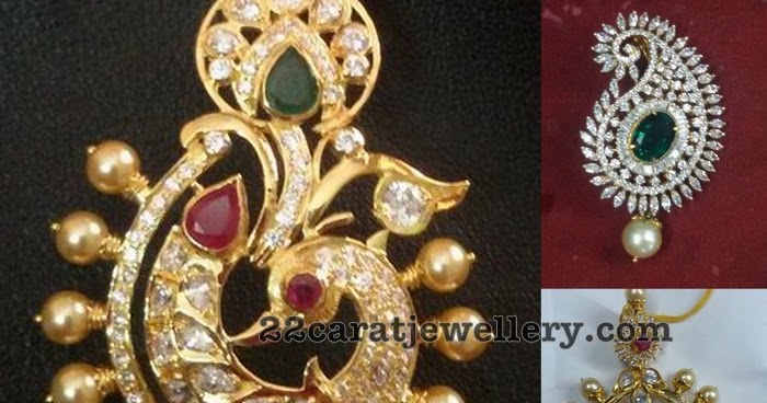 Peacock Pendant Sets with Diamonds - Jewellery Designs
