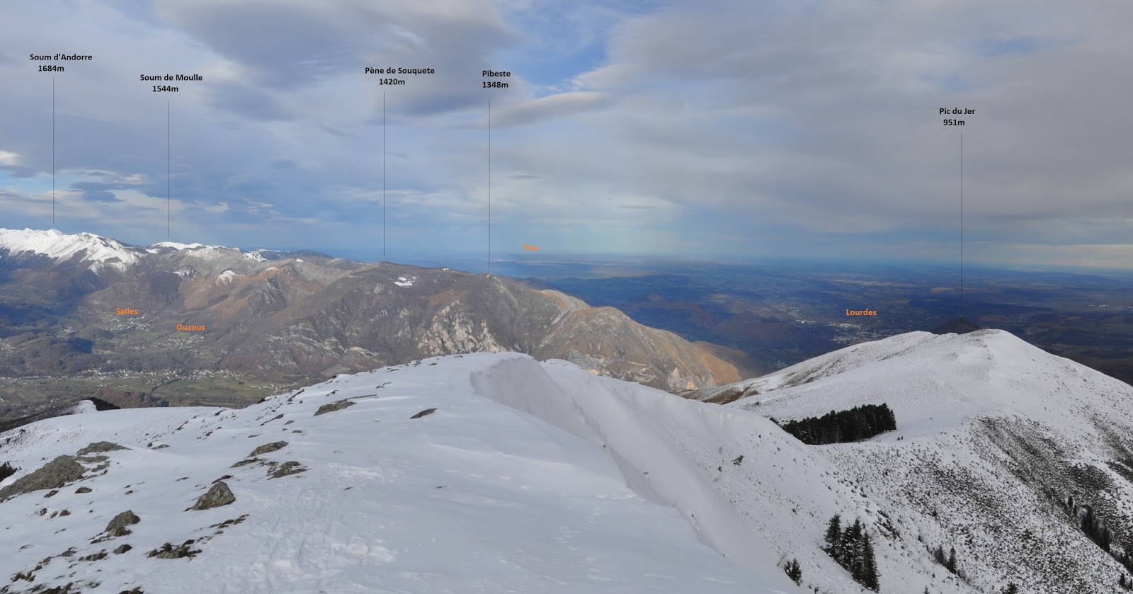 Pic Hautacam, 1746m, en raquettes, depuis la station (Hivernal).