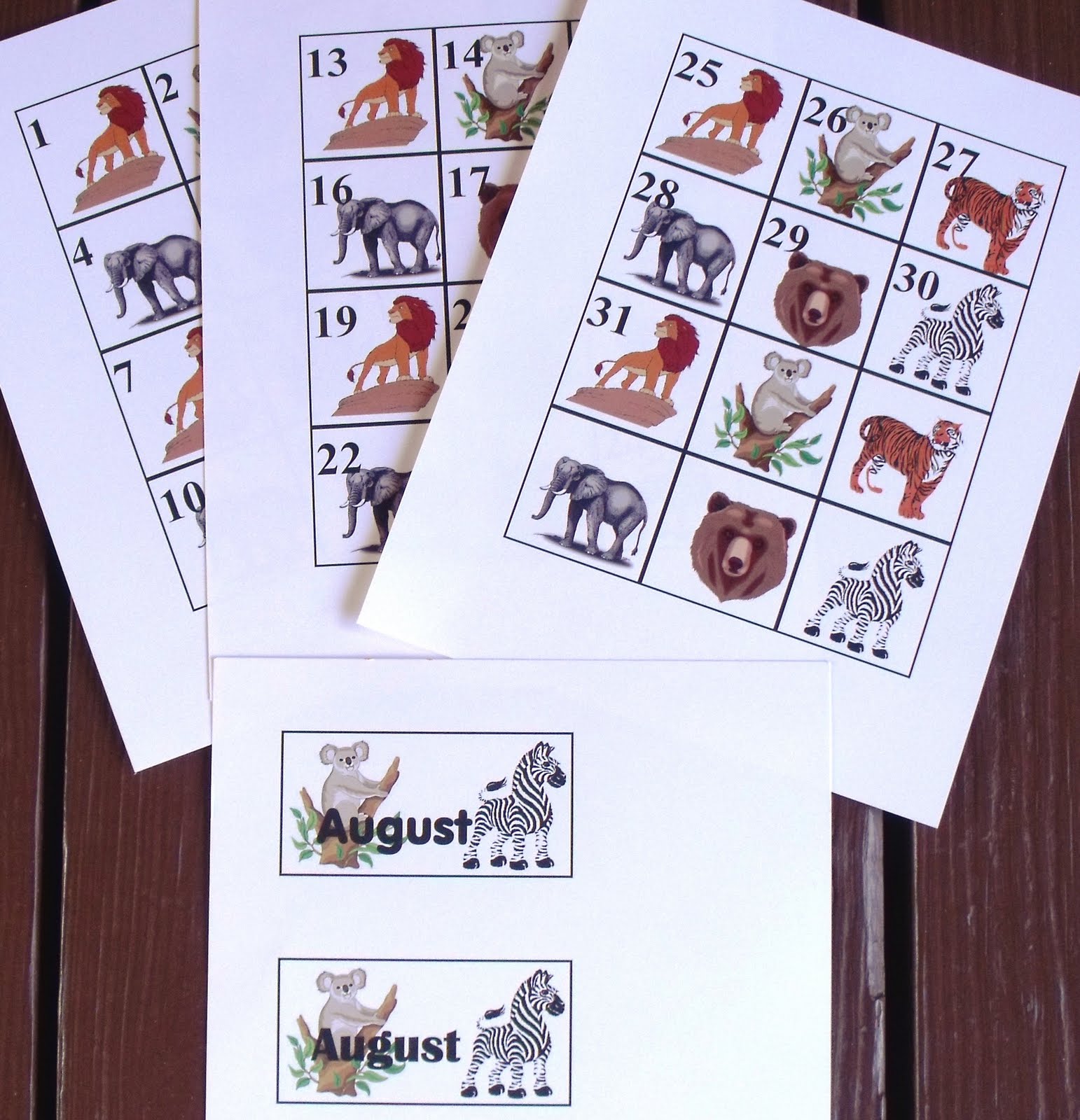 Nurturing Naters with learning activities at home: Zoo calendar pieces