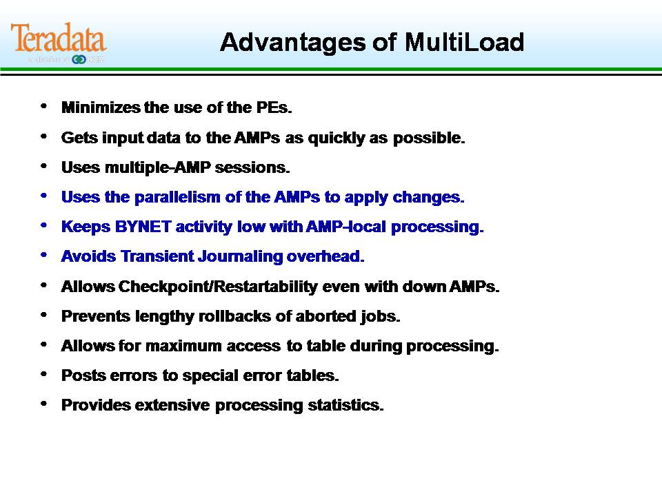 Database and Warehouse Concepts: MLOAD