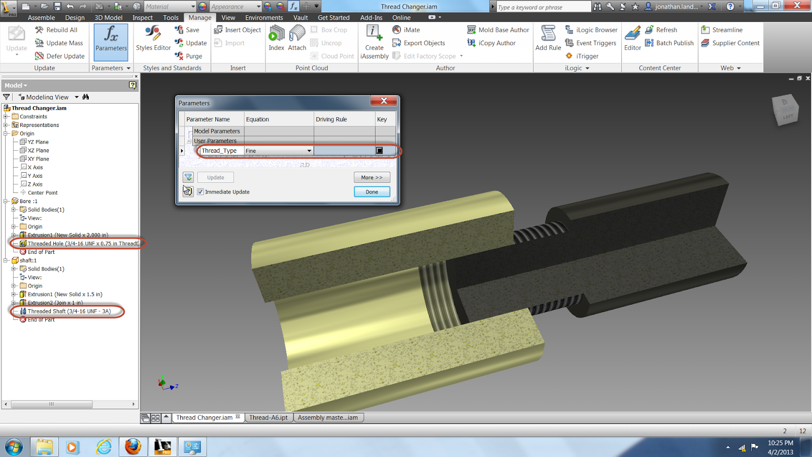 now the rule is changing the threads to fine threads