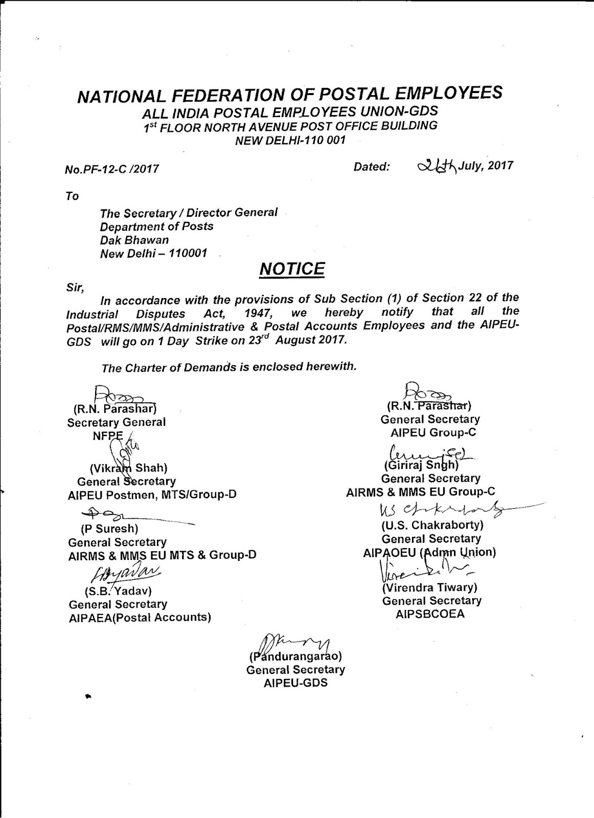 NFPE SALEM EAST: ONE DAY STRIKE NOTICE FOR 23rd AUGUST - 2017 SERVED BY ...