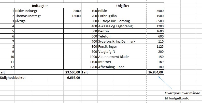 Mine Penge - Økonomisk hjælp: Budget – et eksempel