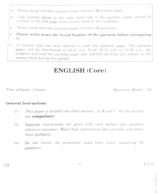 CBSE 2017-2018 (March 5, 2018): English (Core) Board Question Paper ...