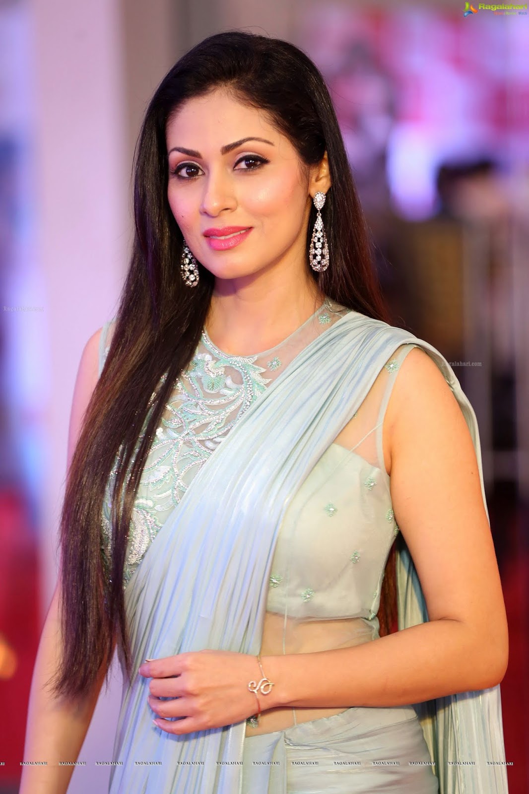 Tollywood Beauty SADHA stills in saree at Mirchi music awards 2017 ...