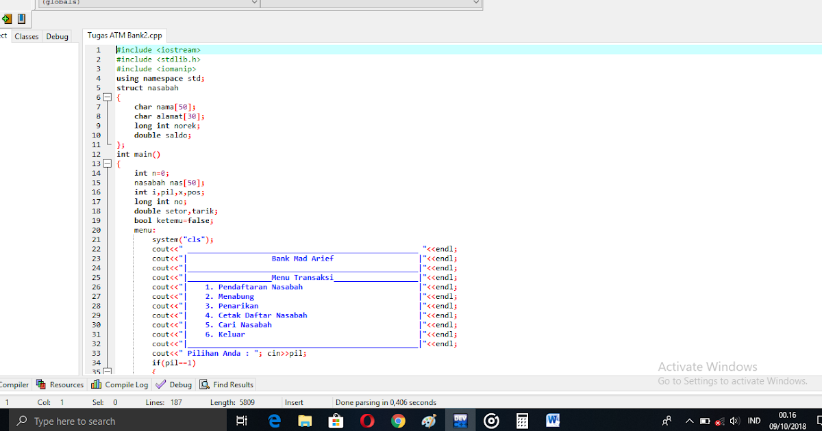 Contoh Program C++ ATM Bank Versi Lengkap ~ Tutorial Belajar Coding