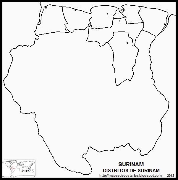 Mapa de la organización política de SURINAM (blanco y negro)