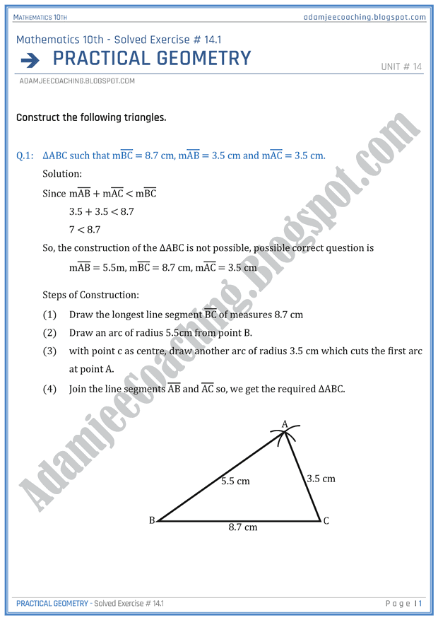 Adamjee Coaching: Practical Geometry - Exercise 14.1 - Mathematics 10th