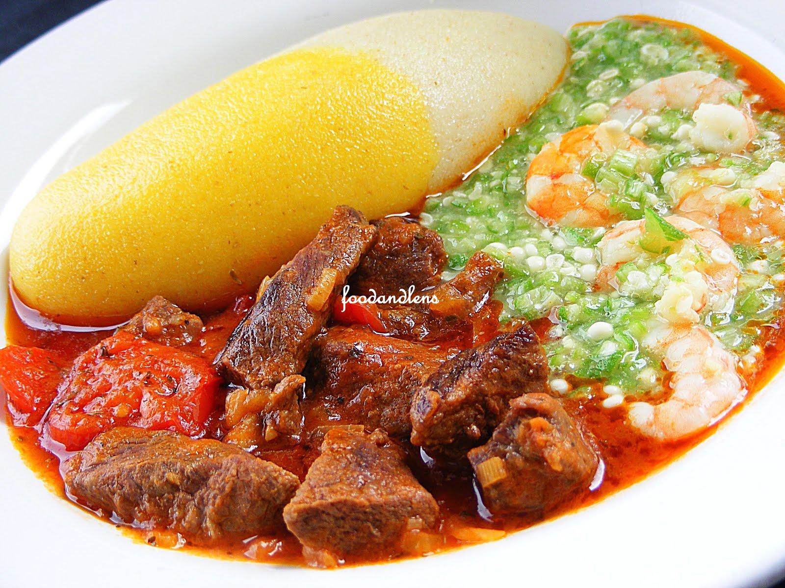 Food and lens: 2 Tone Semo With Okra And Beef Stew.