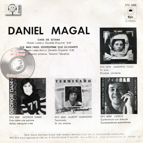 Melopopmusic: Daniel Magal ‎- Cara De Gitana [SG Epic] (1978)
