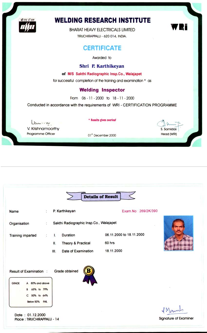 Karthikeyan.P: Welding Inspector - Welding Research Institute (WRI)