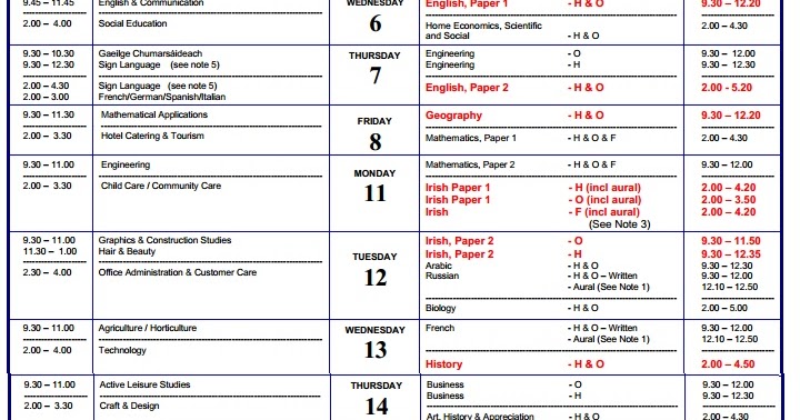 Surviving the Leaving Cert: LC Time Table