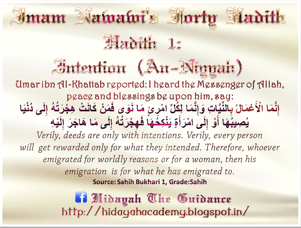 Hidayah Academy: Imam Nawawi's Forty Hadith -Hadith 1: Intention (an ...