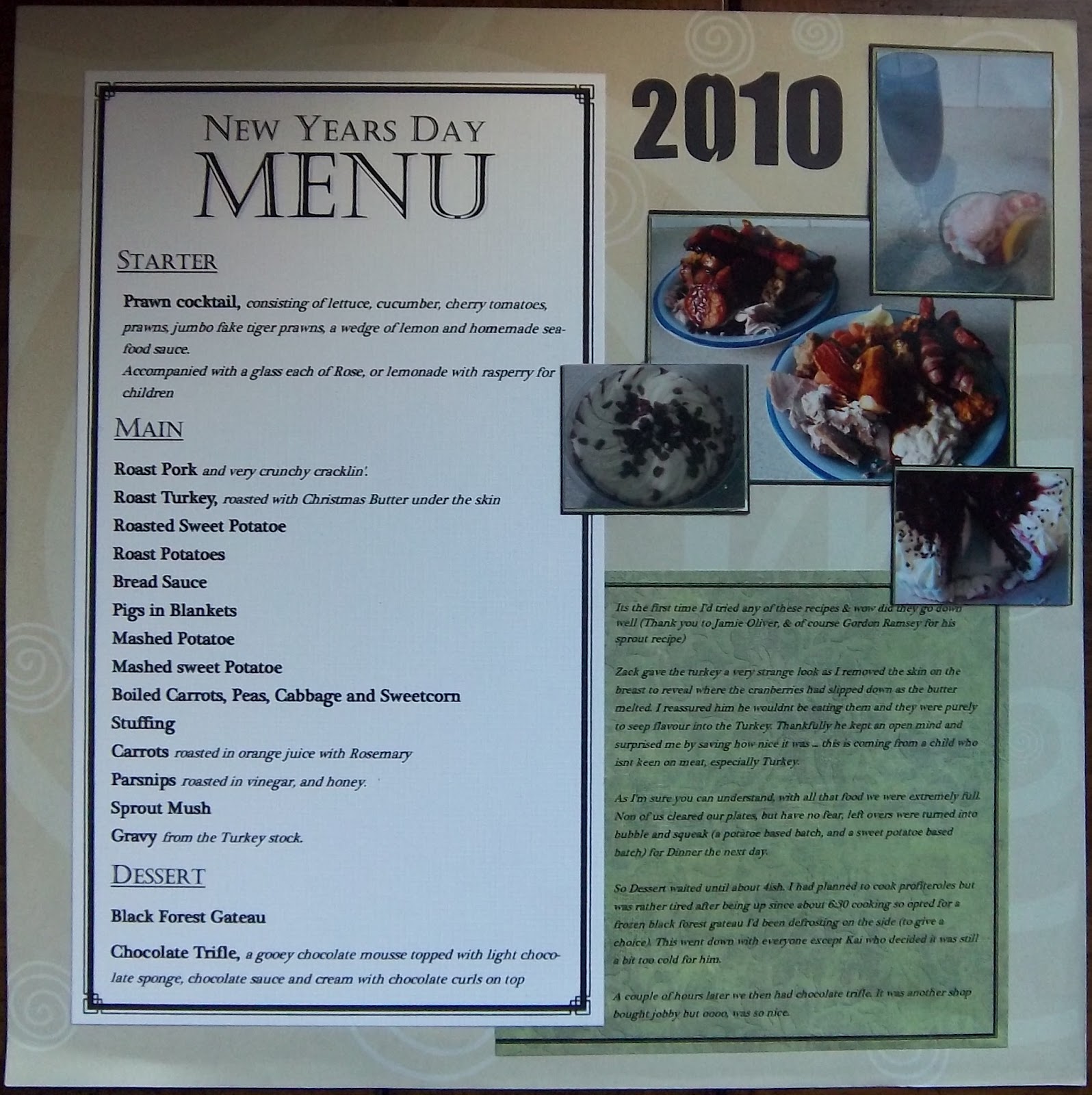 .K's crafty corner.: New Years Day Menu Scrapbook page