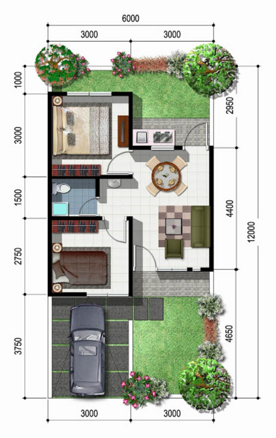 Layout Denah Rumah Type45 Tampak Atas Idaman