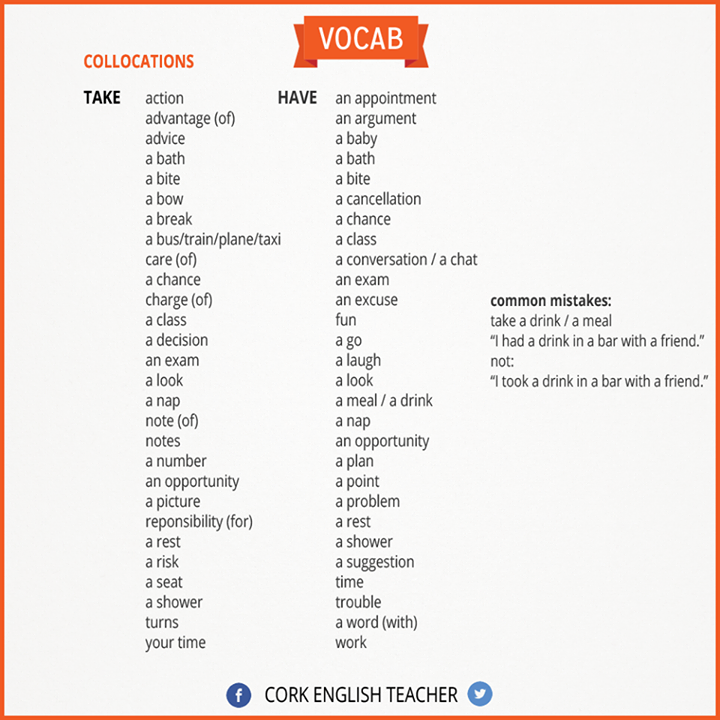 Click on: COLLOCATIONS WITH 'HAVE', & 'TAKE'