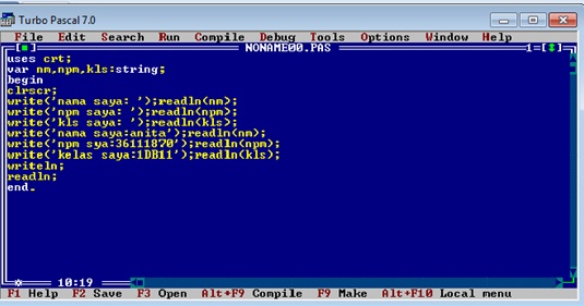 Jie's Zoners: Tulisan 8: Contoh Program Pascal Output dan Biodata