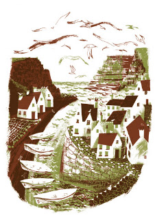 Matt Dawson: A Staithes like fishing village screen print... finished ...