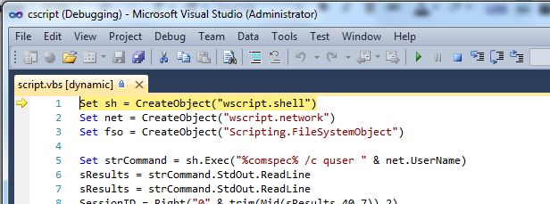Debug VBScript / VBS files in Visual Studio 2010
