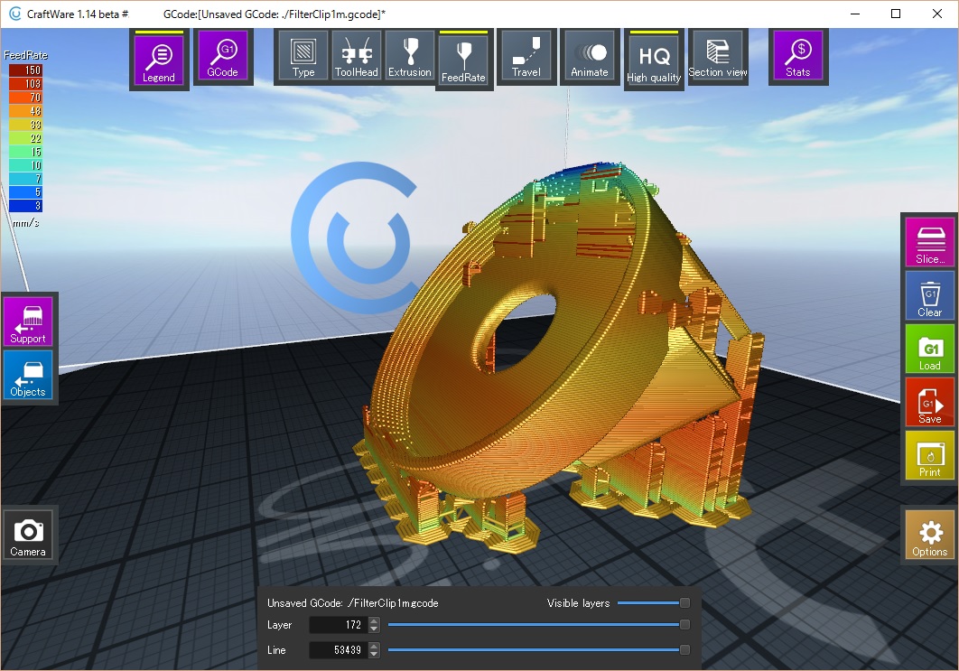マニュアルでサポートが付けられるCraftWareで初めてプリントしてみる