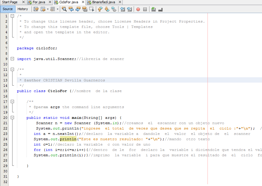 Programación en java: Ciclo For en java