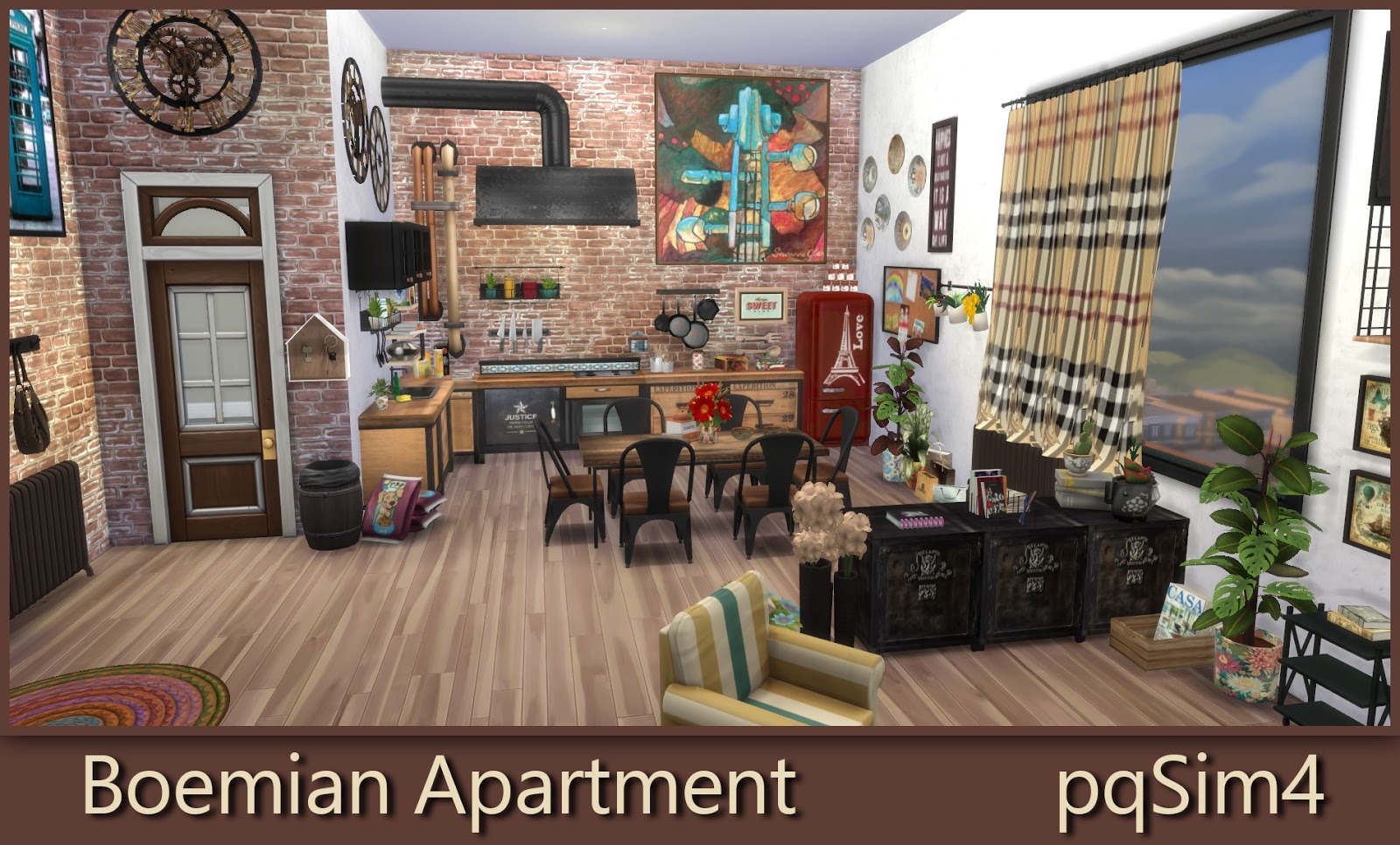 Bohemian Apartment. Sims 4 Speed Build Video and CC download.