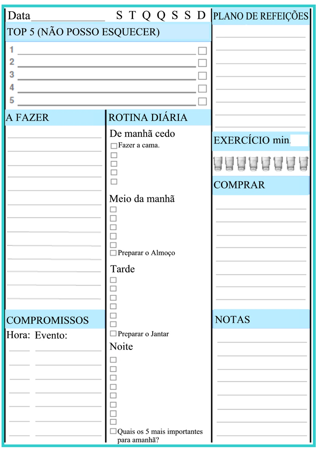 Organizando ideias, Planejadores, Organização diária