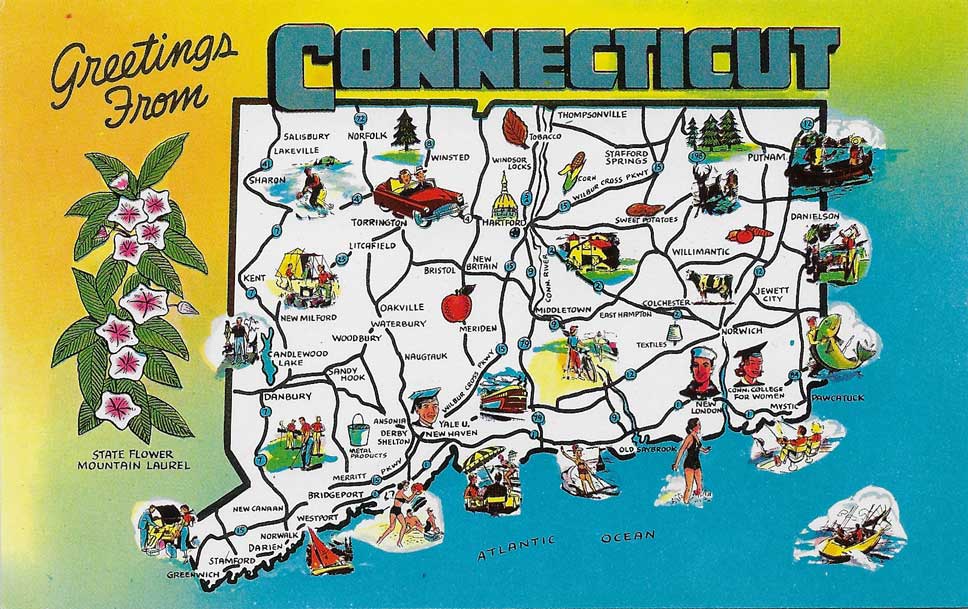 *Postcard Gems: Map: Greetings from Connecticut