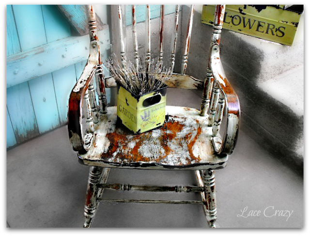 Lace Crazy: Distressed, Chippy, Rocking Chair Redo~!