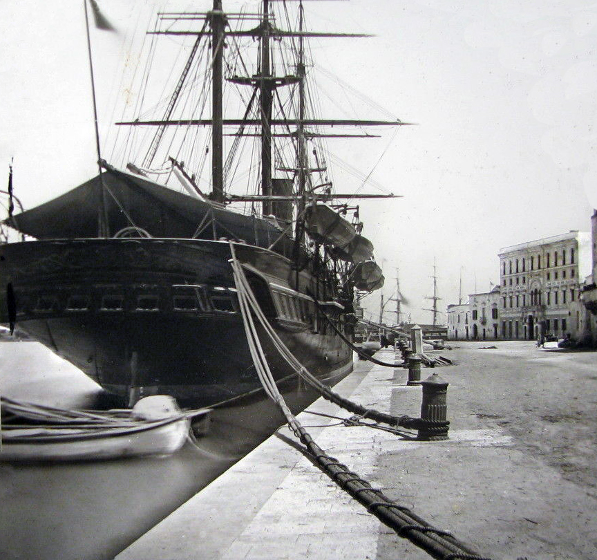 transpress nz: ship in Brindisi port, Italy, circa 1900
