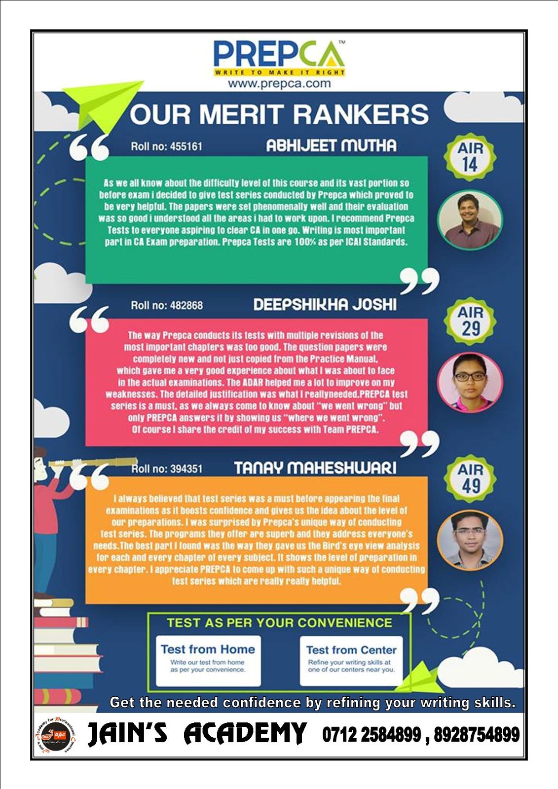 Jain's Academy Nagpur: PREPCA MERIT RANKERS