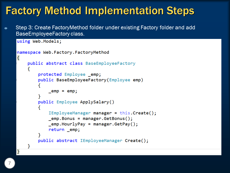 Sql server, .net and c# video tutorial: Factory Method Design Pattern