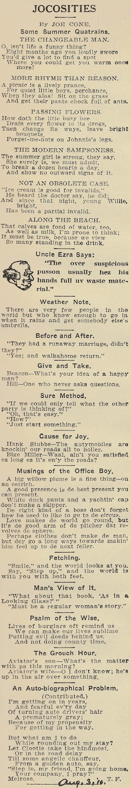 Who Was Joe Cone?: Jocosities, August 1 - 20, 1910