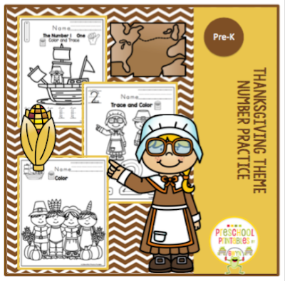Thanksgiving Theme Number Practice 1-10 "No Prep" ~ Preschool Printables