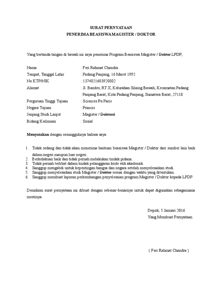 contoh surat rekomendasi lpdp - wood scribd indo