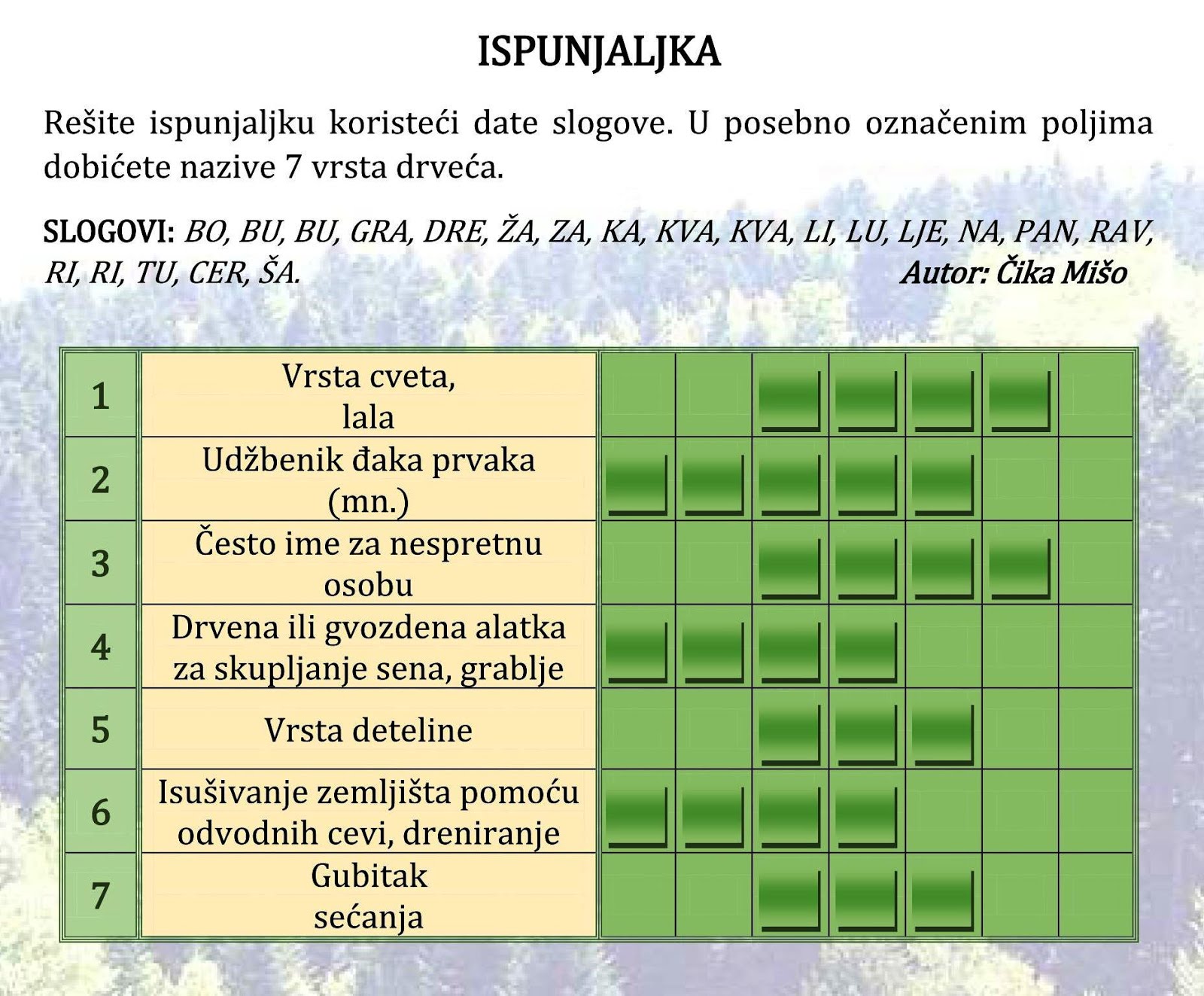 Enigmatika za decu: U šumi