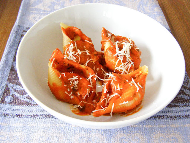 maple•spice: Jumbo Pasta Shells stuffed with Basil Almond Feta with a ...