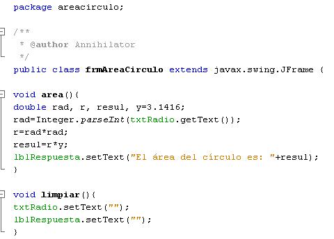 Ejercicios NETBEANS 6.5 - NETBEANS 6.8 - NETBEANS 7.1 - NETBEANS 7.2 - NETBEANS 7.3.: Area de un ...